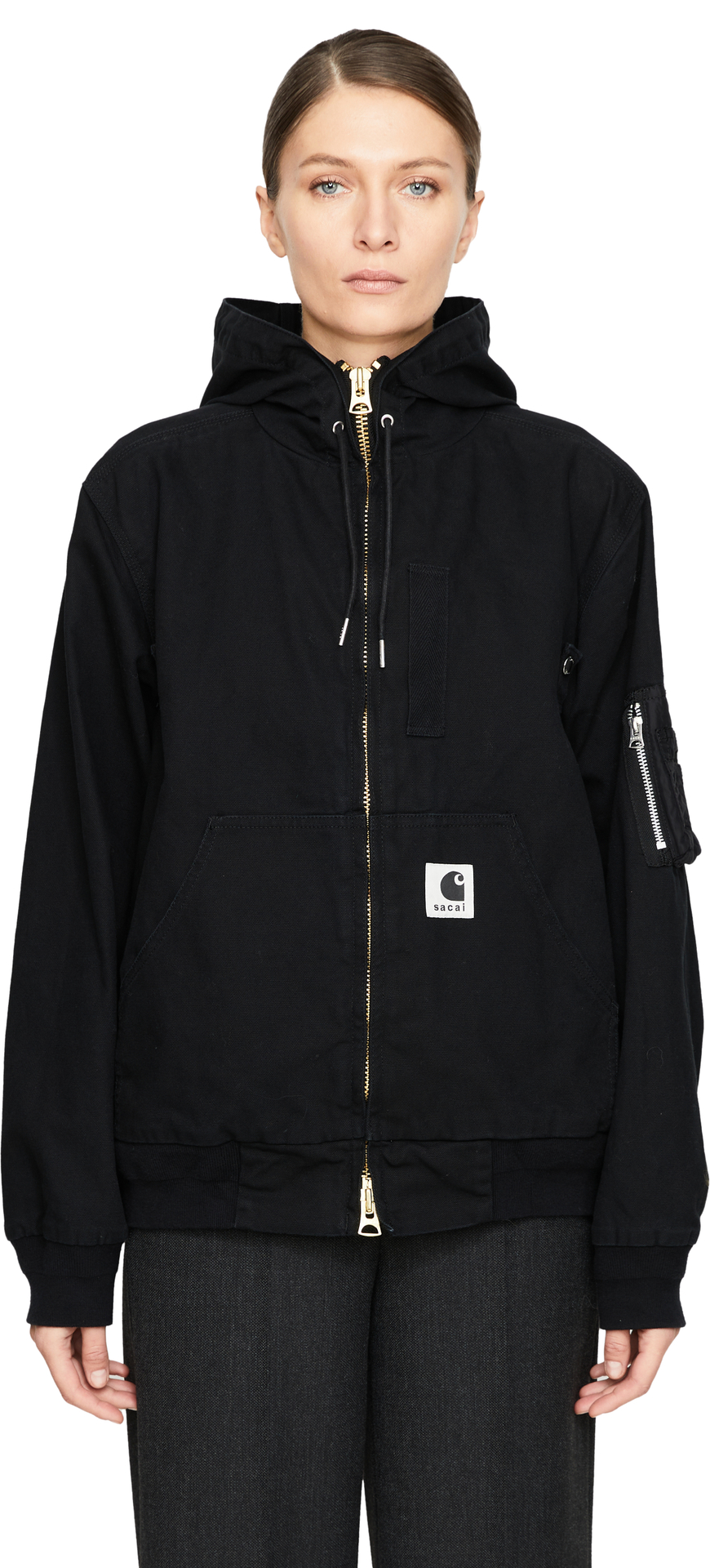 Sacai Bomber jacket 'Sacai x Carhartt Wip' with hood black on UNGER.DE